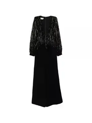 SAIID KOBEISY Crepe Beaded Jumpsuit - Black