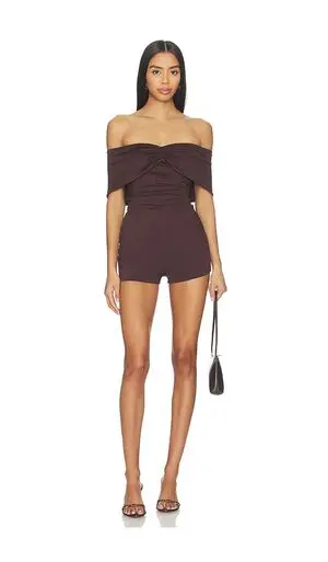 Superdown Cher Off Shoulder Romper - Brown