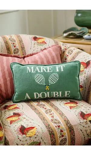 FURBISH Make It A Double Needlepoint Pillow In Green