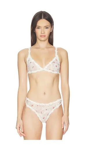 SKIMS Stretch Lace Triangle Bralette In Ivory - Ivory Cherry Print