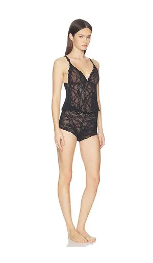 SKIMS Stretch Lace Triangle Cami And Short Set In Black - Soot