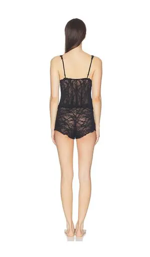 SKIMS Stretch Lace Triangle Cami And Short Set In Black - Soot