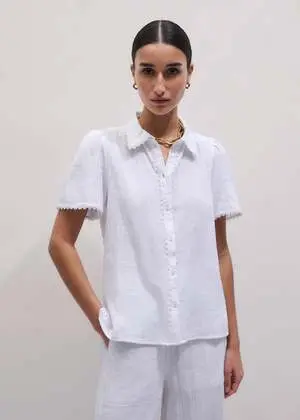 ME+EM Cheesecloth Trim Detail Blouse - Soft White