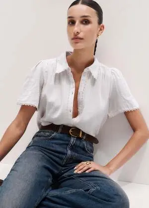 ME+EM Cheesecloth Trim Detail Blouse - Soft White