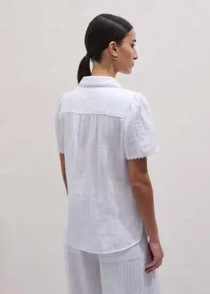 ME+EM Cheesecloth Trim Detail Blouse - Soft White