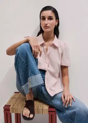 ME+EM Cheesecloth Trim Detail Blouse - Blush Pink