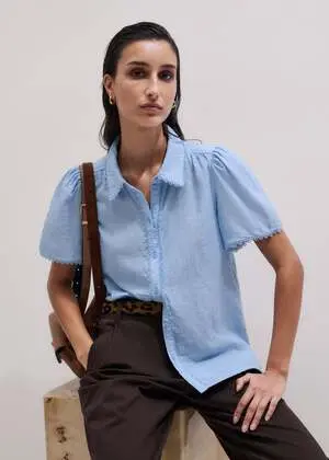 ME+EM Cheesecloth Trim Blouse - Chambray Blue