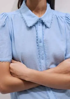 ME+EM Cheesecloth Trim Blouse - Chambray Blue