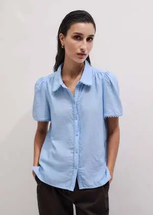 ME+EM Cheesecloth Trim Blouse - Chambray Blue