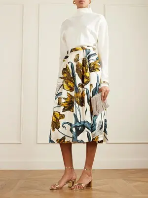 Erdem Floral-print Satin Midi Skirt