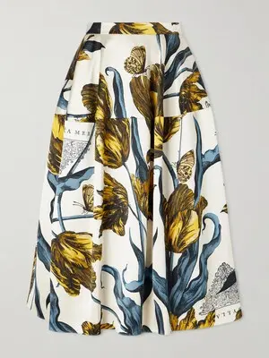 Erdem Floral-print Paneled Satin Midi Skirt - Neutrals