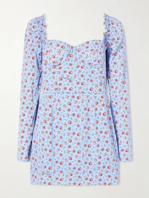 Dolce & Gabbana Floral-print Stretch-silk Mini Dress - Blue