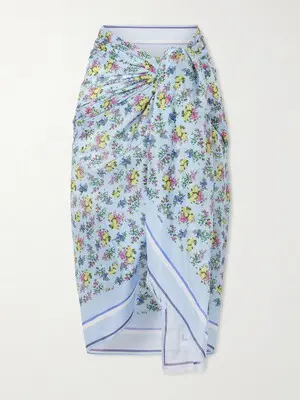 Dolce & Gabbana Floral-print Fringed Cotton-voile Coverup - Blue