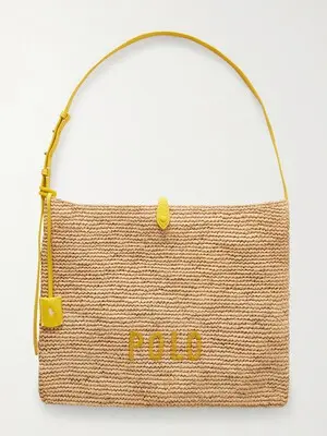 Polo Ralph Lauren Leather-trimmed Embroidered Raffia Shoulder Bag - Neutrals