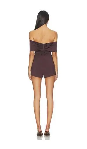 Superdown Cher Off Shoulder Romper - Brown
