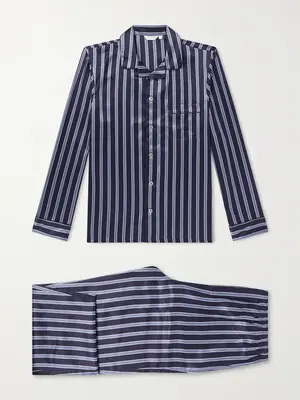 Derek Rose Brindisi Striped Silk-satin Pyjama Set - Blue