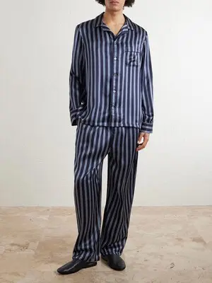 Derek Rose Brindisi Striped Silk-satin Pyjama Set