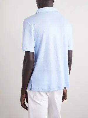Officine Générale Simon Linen Polo Shirt - Blue