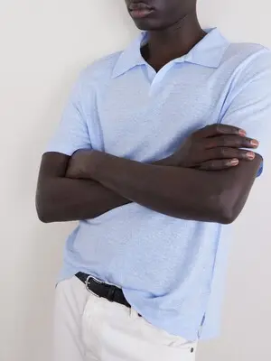 Officine Générale Simon Linen Polo Shirt - Blue