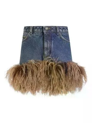 Dolce & Gabbana Denim Mini Skirt With Feather Trim - Blue