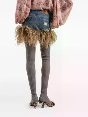 Dolce & Gabbana Denim Mini Skirt With Feather Trim