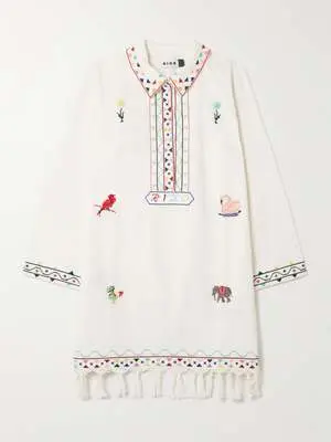 Rixo Astoria Fringed Embroidered Mini Dress