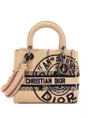 Dior Lady D-lite Raffia Embroidered Satchel - Neutrals