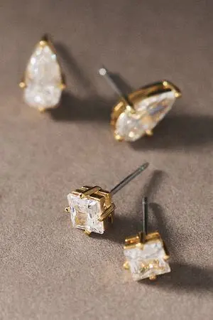 Nadri Lucia Cubic Zirconia Stud Earrings Set - Gold