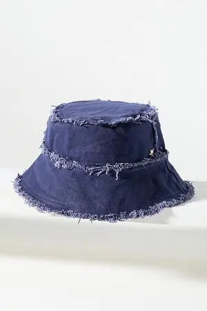 Jocelyn Cotton Frayed Bucket Hat - Navy