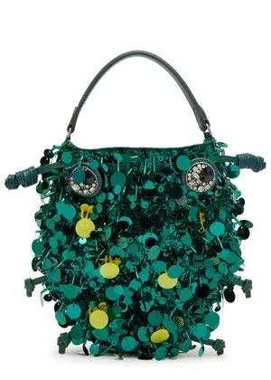 ANYA HINDMARCH Beetle Sequin-embellished Cross-body Bag - Teal