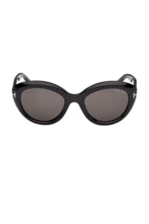 TOM FORD Cat Eye Sunglasses - Shiny Black & Smoke