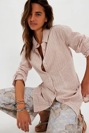 Free People We The Free Sun Gazer Button Down - Pink Combo