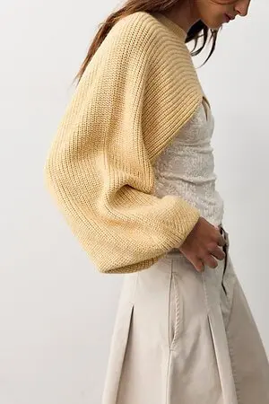 Free People Emery Ribbed Knit Bolero With Voluminous Sleeves - Neutral
