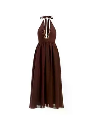 Bardot Halter-detail Midi Dress - Brown