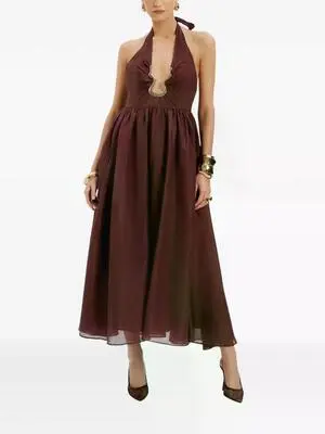 Bardot Halter-detail Midi Dress - Brown