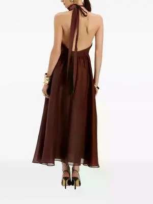 Bardot Halter-detail Midi Dress - Brown