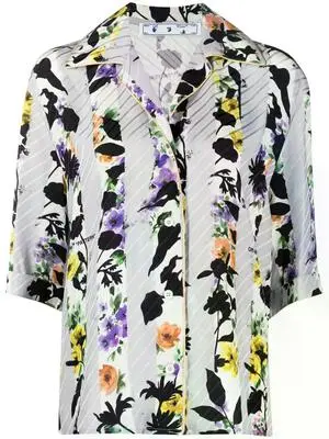 OFF-WHITE Striped Floral Bowling Shirt