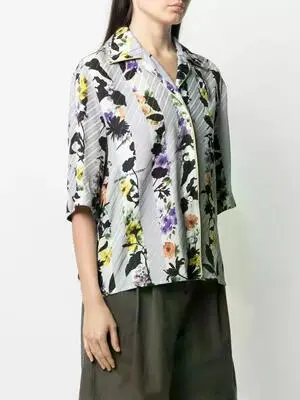 Off-White Striped Floral Bowling Shirt