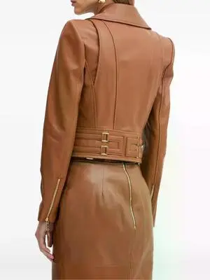 Elisabetta Franchi Belted Leather Biker Jacket - Brown