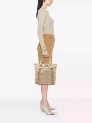 Gucci Gg Canvas Web Tote Bag - Brown