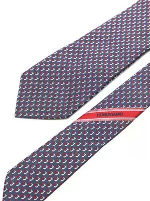 FERRAGAMO Two-tone Gancini Jacquard Neck Tie - Blue