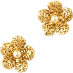 Deepa Gurnani Kioko Sequin Flower Earrings Gold