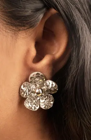 Deepa Gurnani Kioko Sequin Flower Earrings - Silver