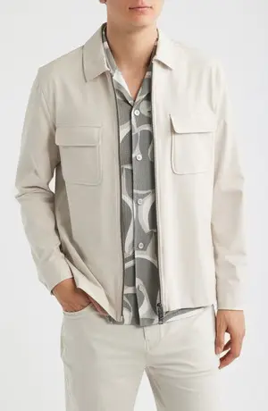 REISS Ascend Zip-Up Shirt Jacket Stone