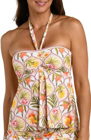 La Blanca Palm Halter Tankini Top - White Multi