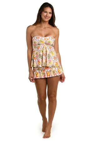 La Blanca Palm Ruffle Skirted Bikini Bottoms - White Multi