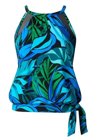 SHAPESOLVER High Neck Mesh Tankini Swimsuit Top