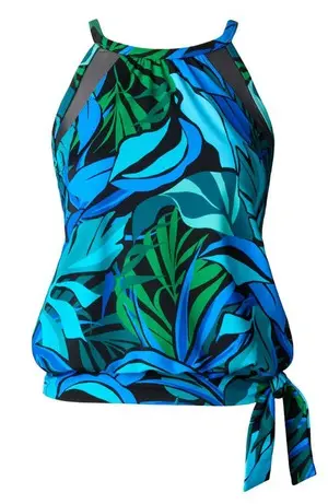 SHAPESOLVER High Neck Mesh Tankini Swimsuit Top