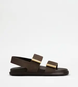 TOD'S Nubuck Sandals With Branded Metal Ends - Brown