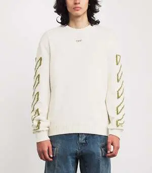 Off-White Cotton Jacquard Sweater - Beige